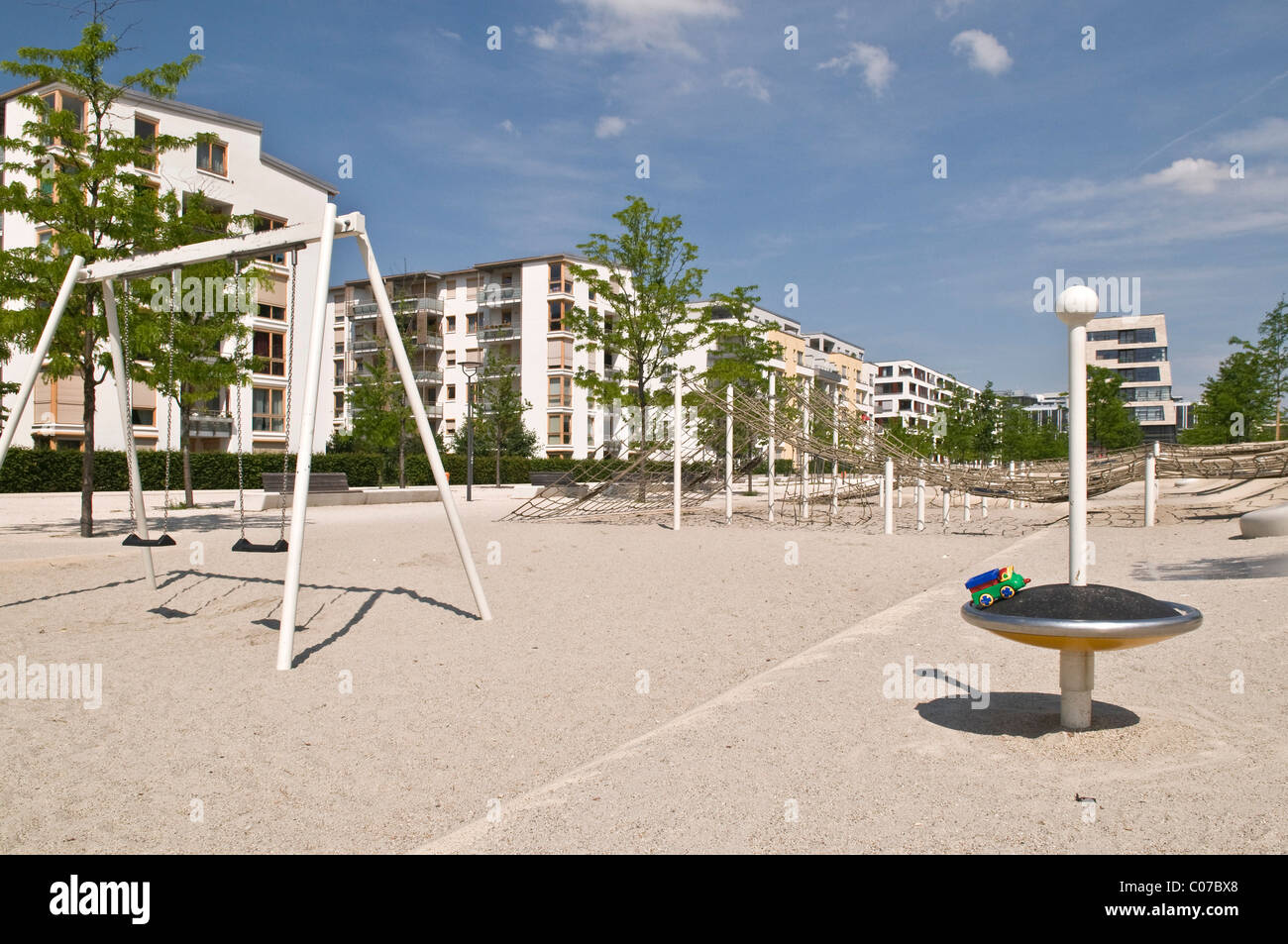 New, large and modern play ground in a new estate, Arnulfpark, Munich ...