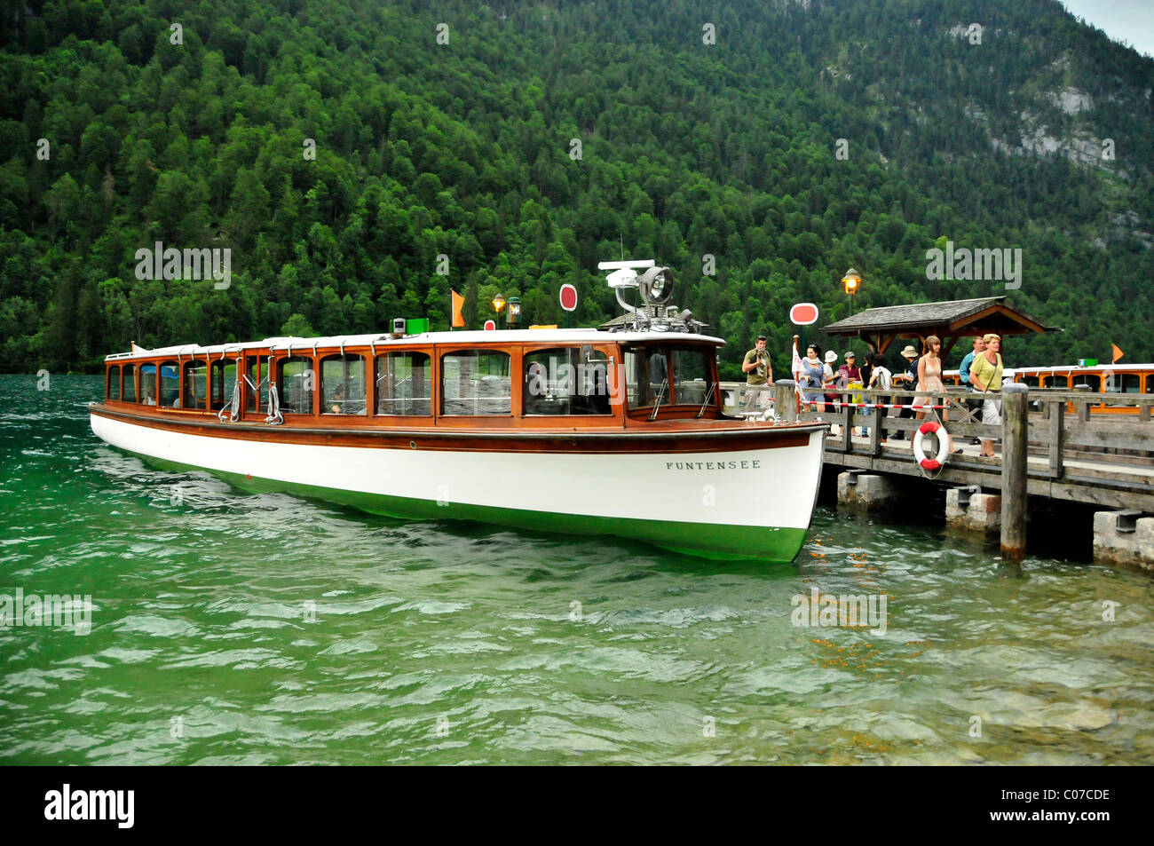 Electric boat "Funtensee" of the Koenigssee-Schifffahrt line at the ...