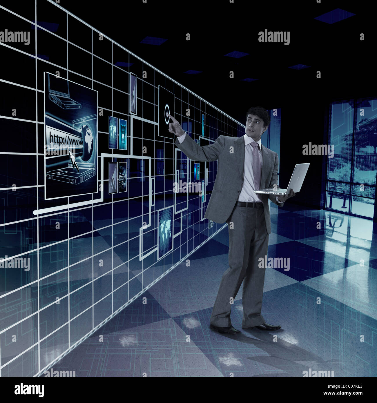 Digital composite man touching virtual hi-res stock photography and ...