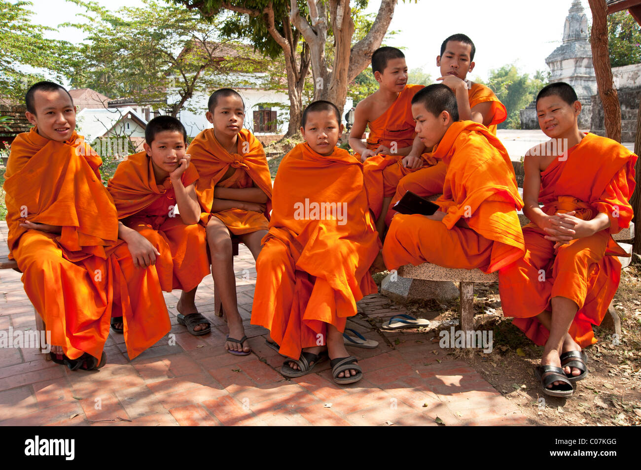 Group of eight boy monks High Resolution Stock Photography and Images ...