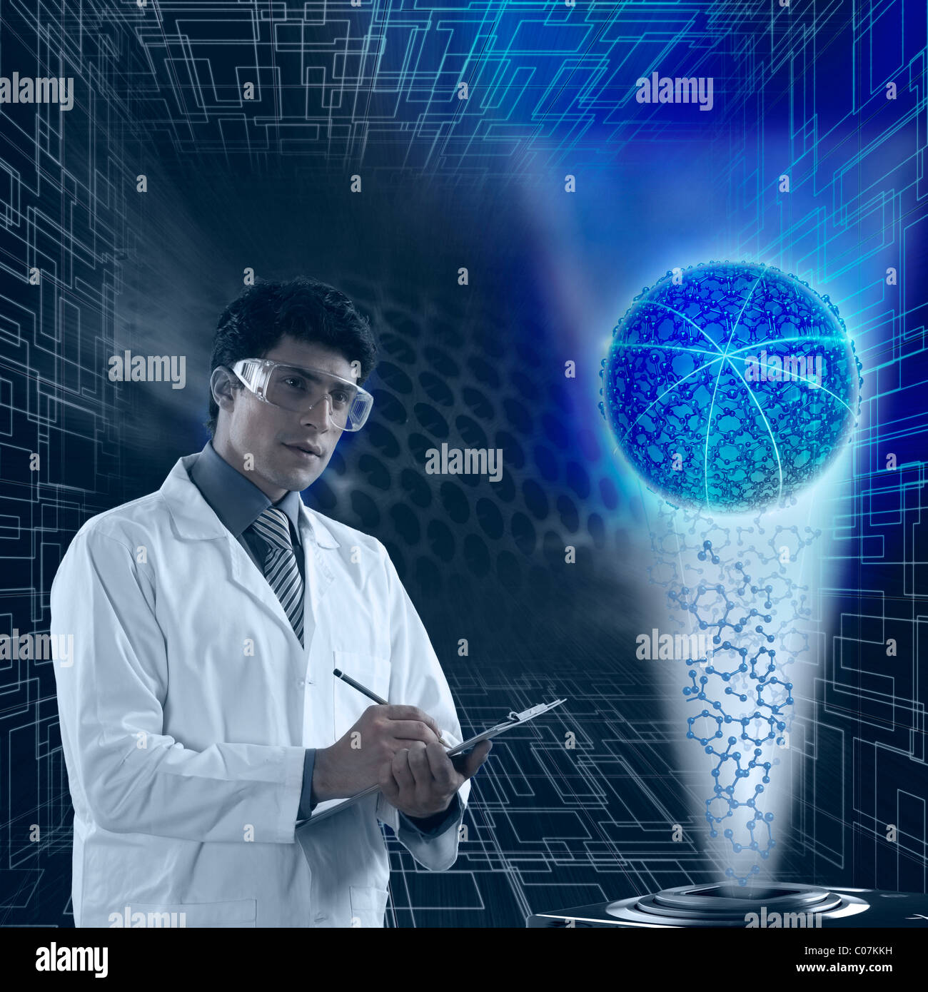 Scientist looking at molecular model in a laboratory Stock Photo - Alamy