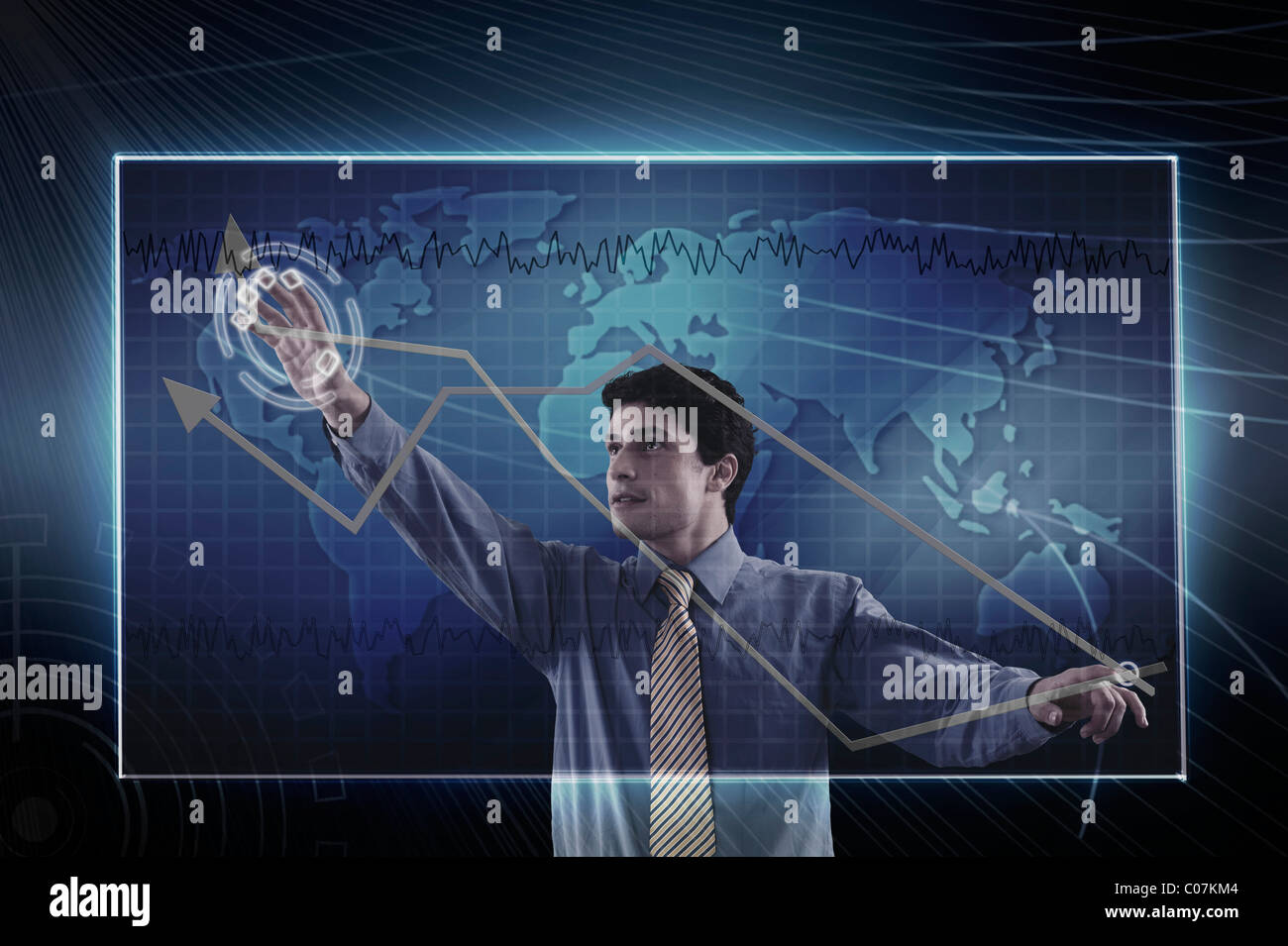 Businessman using a virtual screen Stock Photo - Alamy