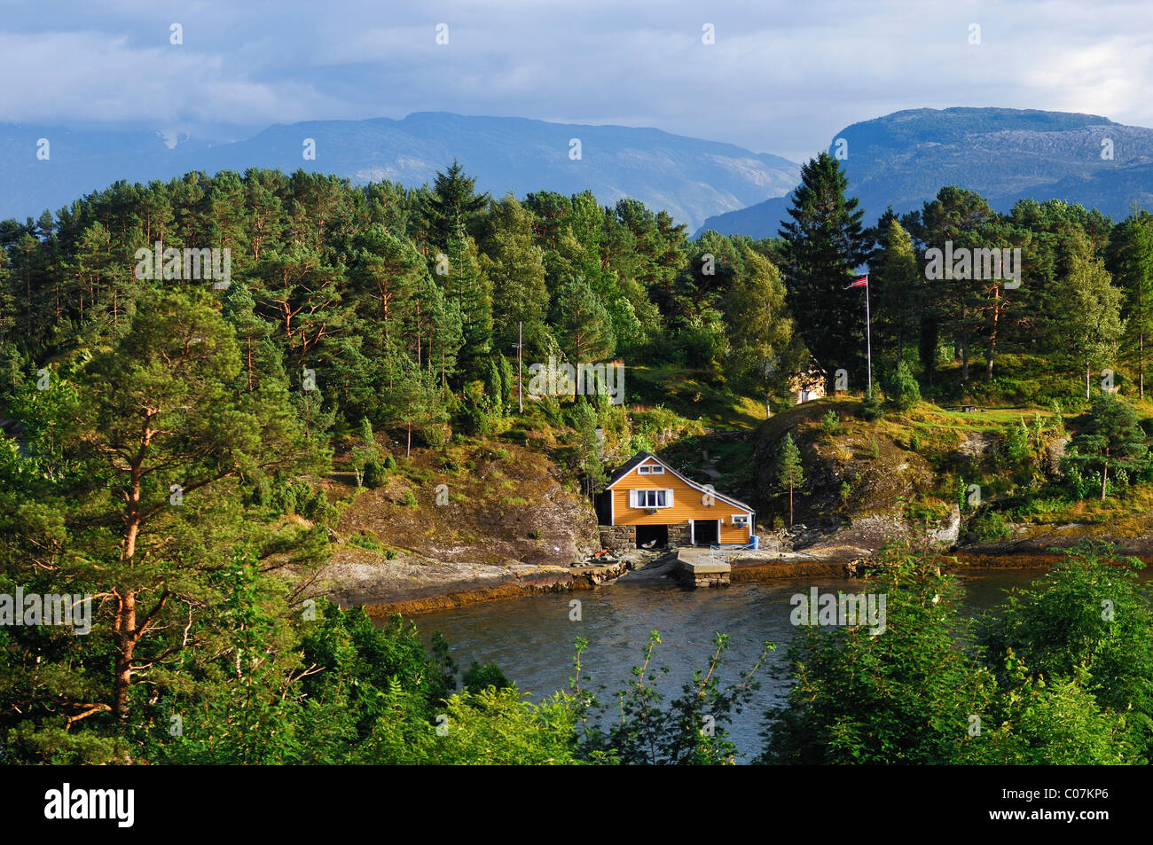 Cabin by the fjord, Telemark, Norway, Scandinavia, Europe Stock Photo ...