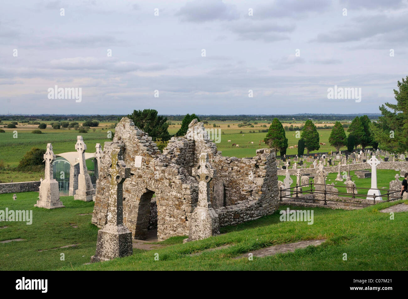 Ruins of the monastery of Clonmacnoise on the River Shannon, Central ...