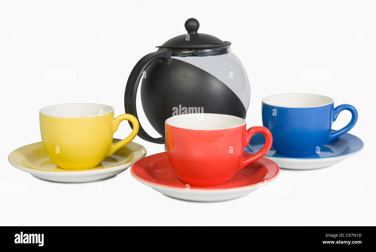 Close-up of a colorful tea set Stock Photo - Alamy