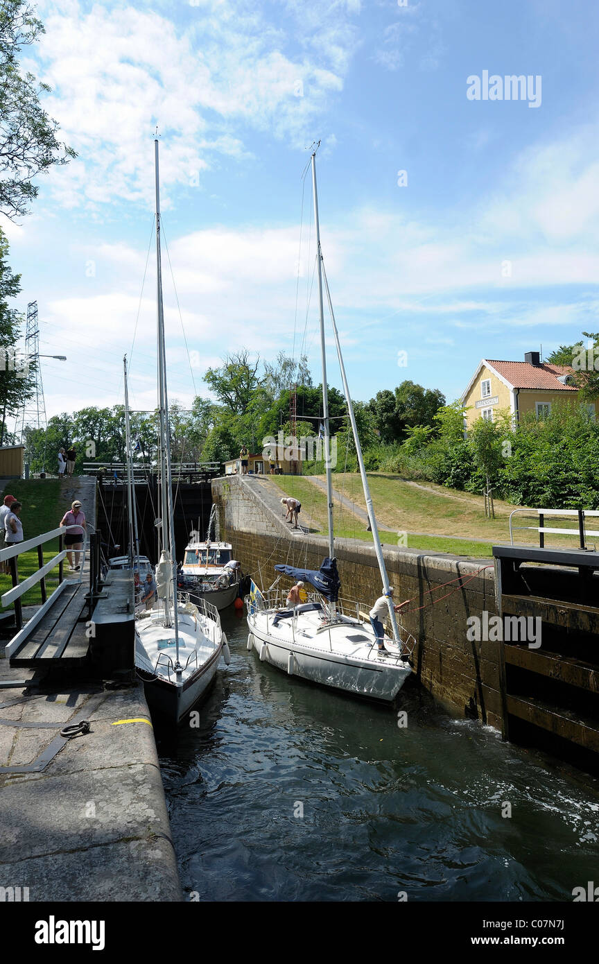 The five locks of Borenshult bridge an altitude difference of 15 meters ...