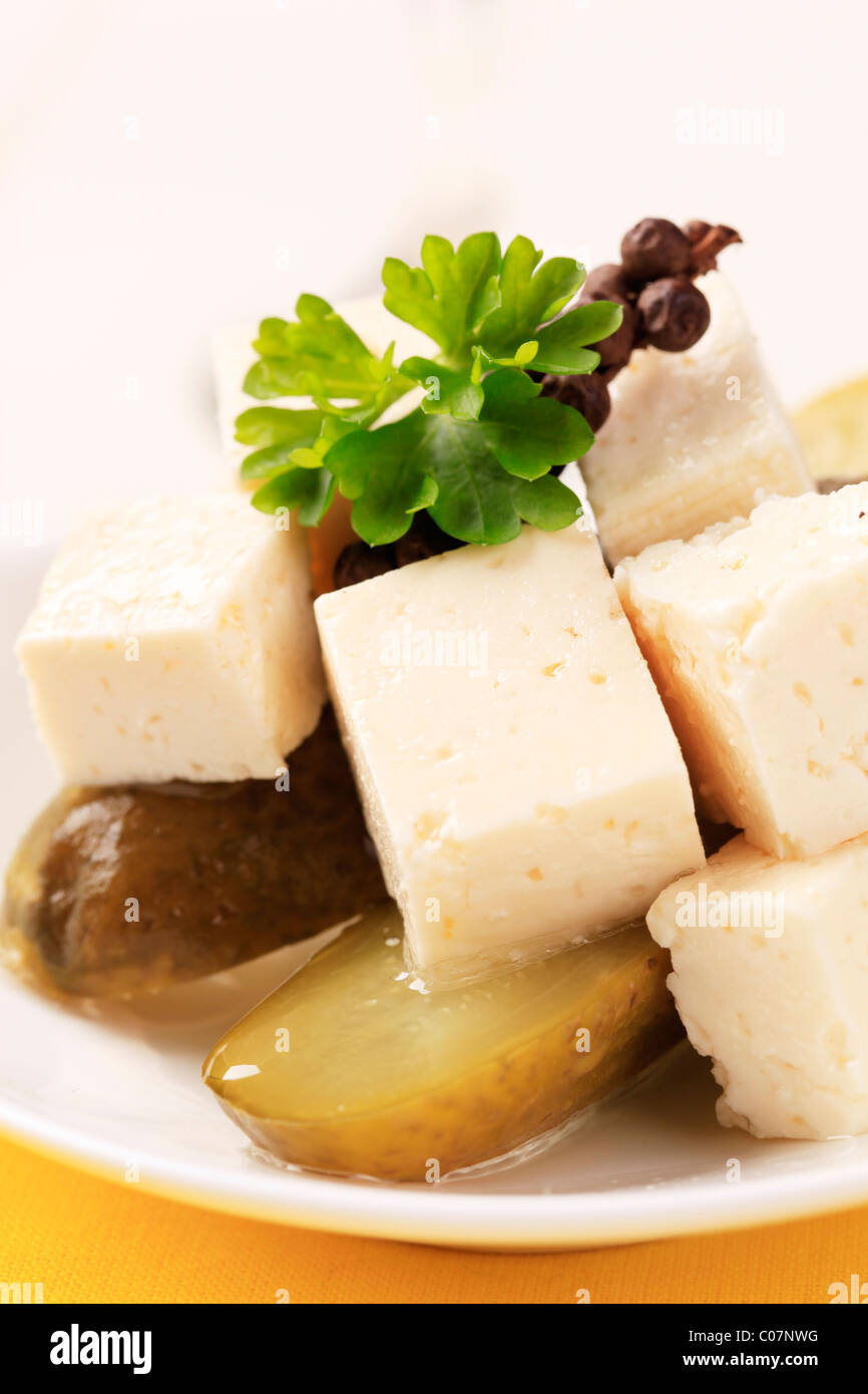Cubes of marinated feta cheese and pickles Stock Photo - Alamy
