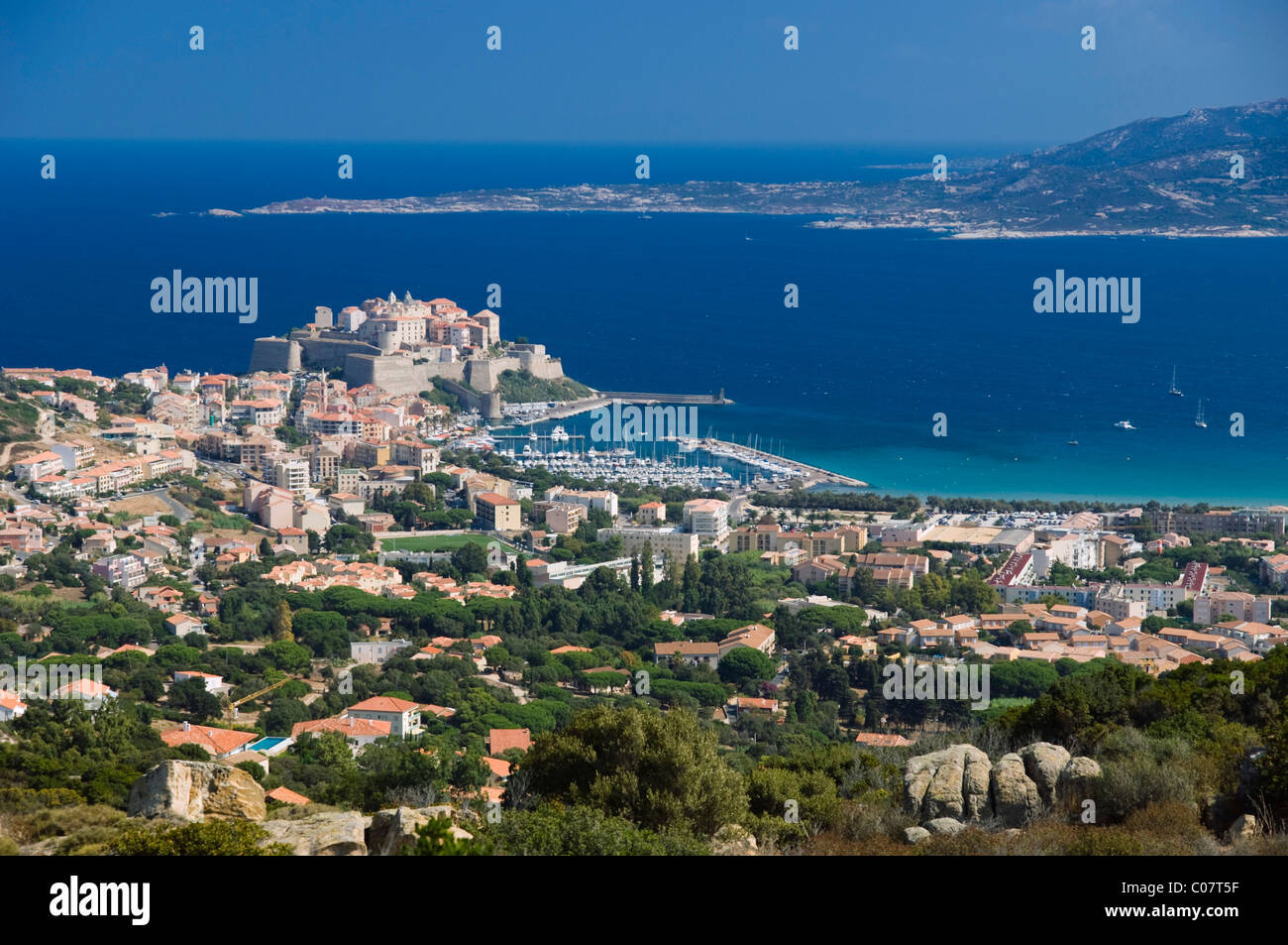 Calvi panorama, Gulf of Calvi, Balagne, Corsica, France, Europe Stock ...