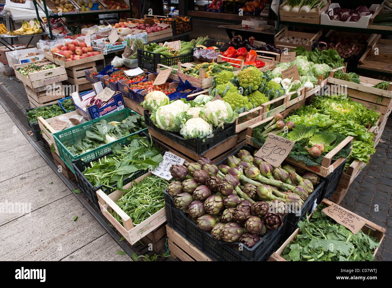 greengrocer stall vegetables display displayed in street market for ...