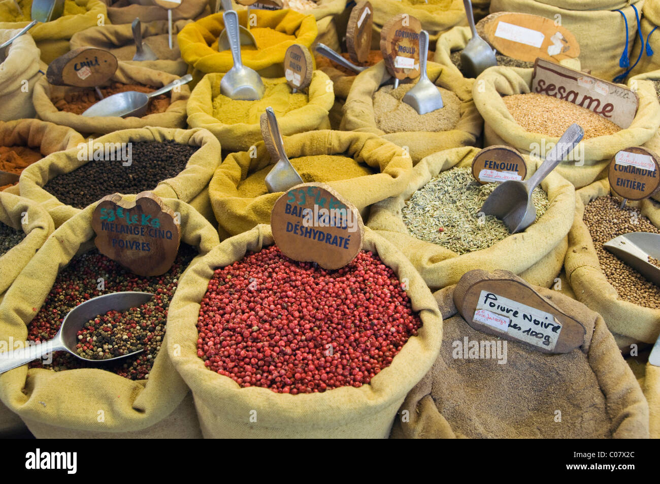 Spices at the market in Ajaccio, Corsica, France, Europe Stock Photo ...