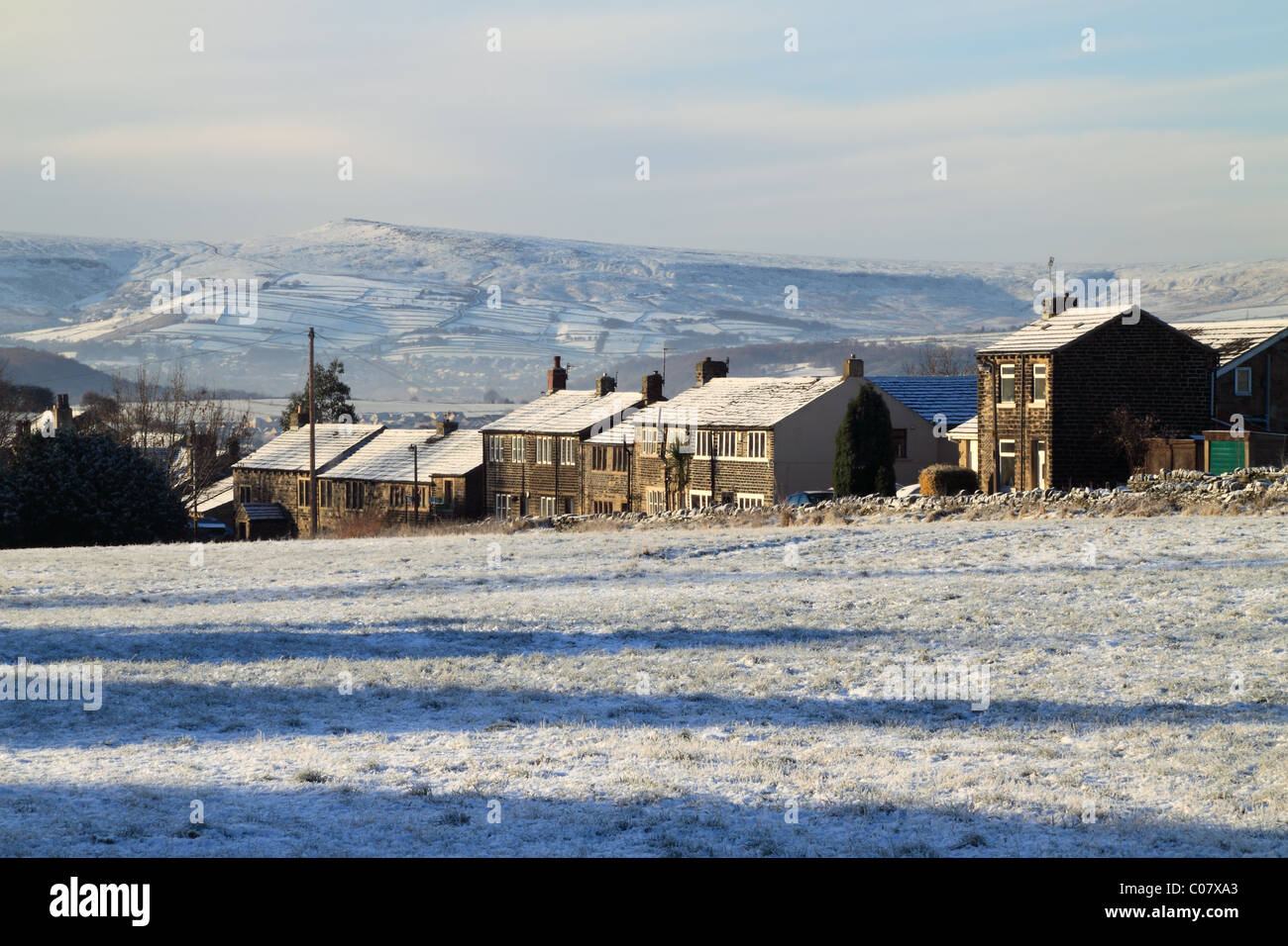 A snow covered view from Castle Hill In Huddersfield, looking towards ...