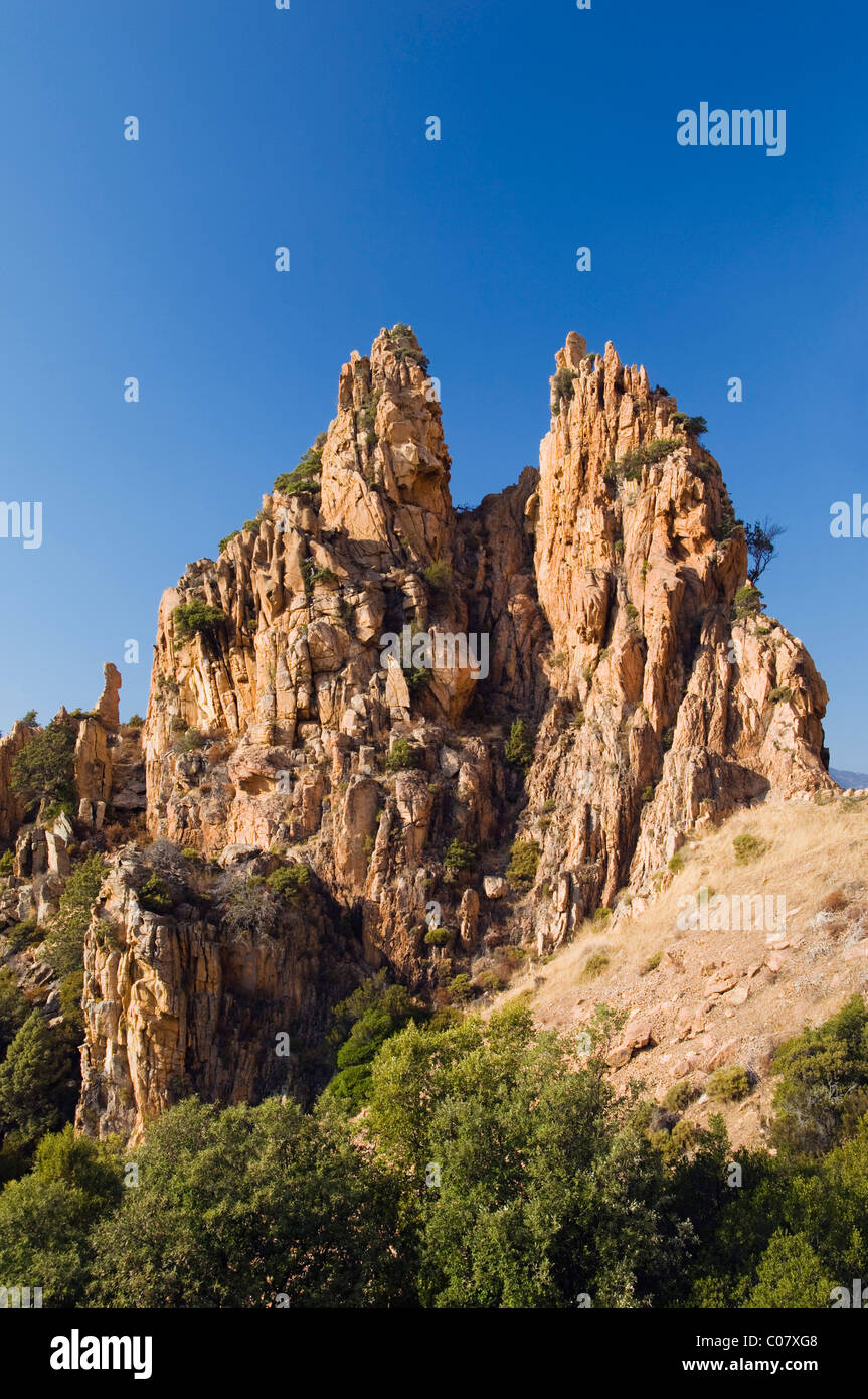 Red porphyry rocks, Calanche de Piana, Gulf of Porto, Corsica, France ...