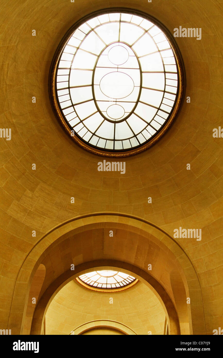 Low angle view of a skylight in a museum, Musee du Louvre, Paris ...
