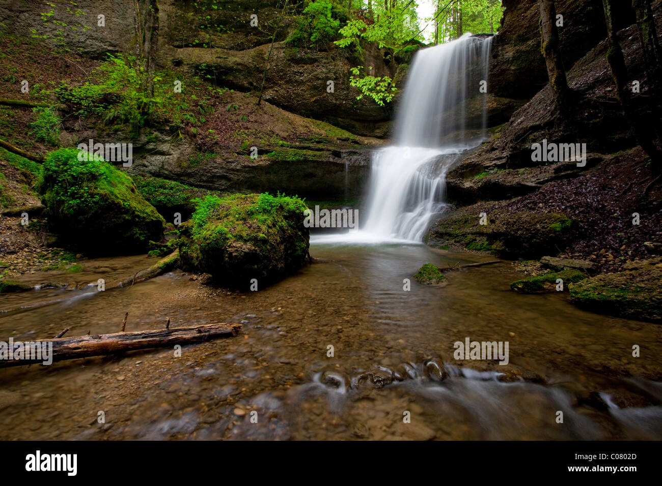 Hasenreut waterfall, Scheidegg, Allgaeu region, Germany, Europe Stock ...