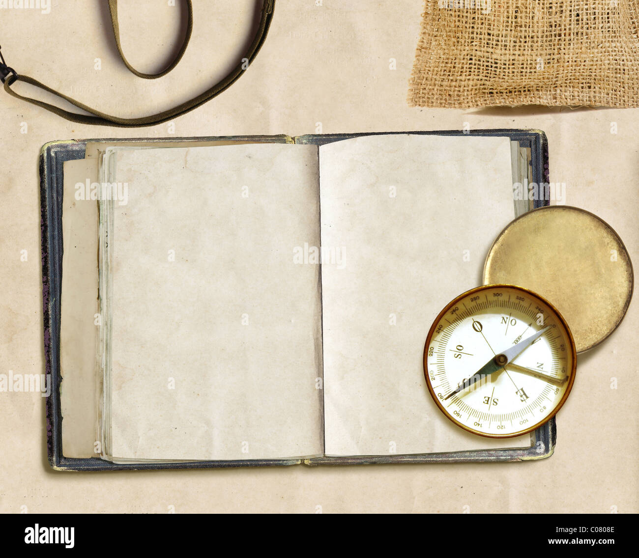 ancient logbook and compass on faded paper, copyspace Stock Photo - Alamy
