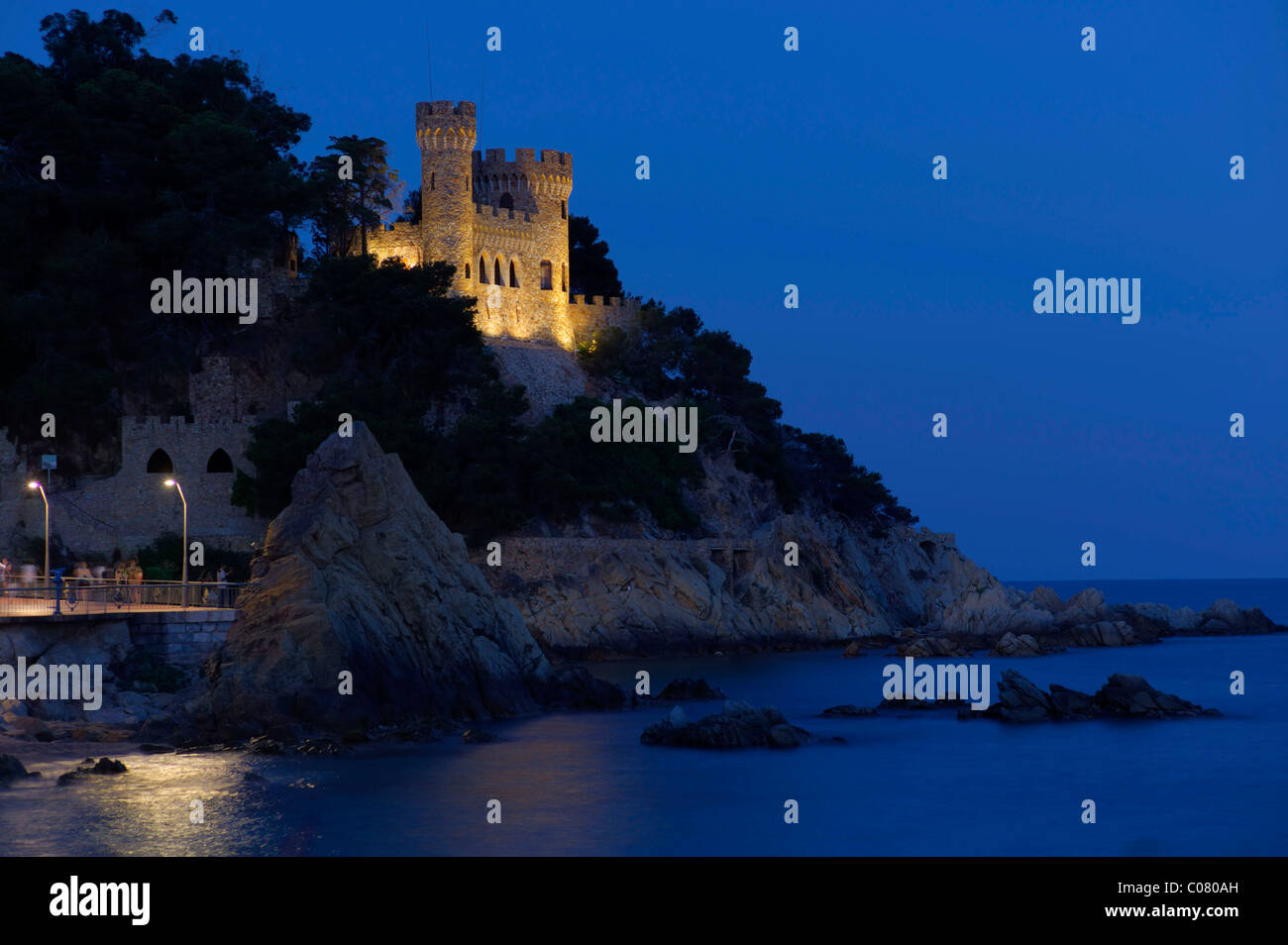 Privately owned castle, beach of Lloret de Mar, Costa Brava, Spain ...
