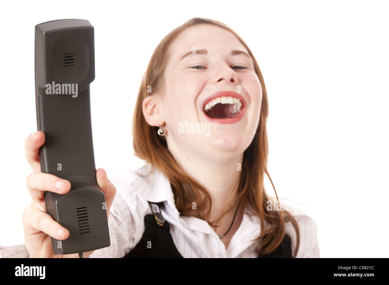 Girl on the phone with fun Stock Photo - Alamy