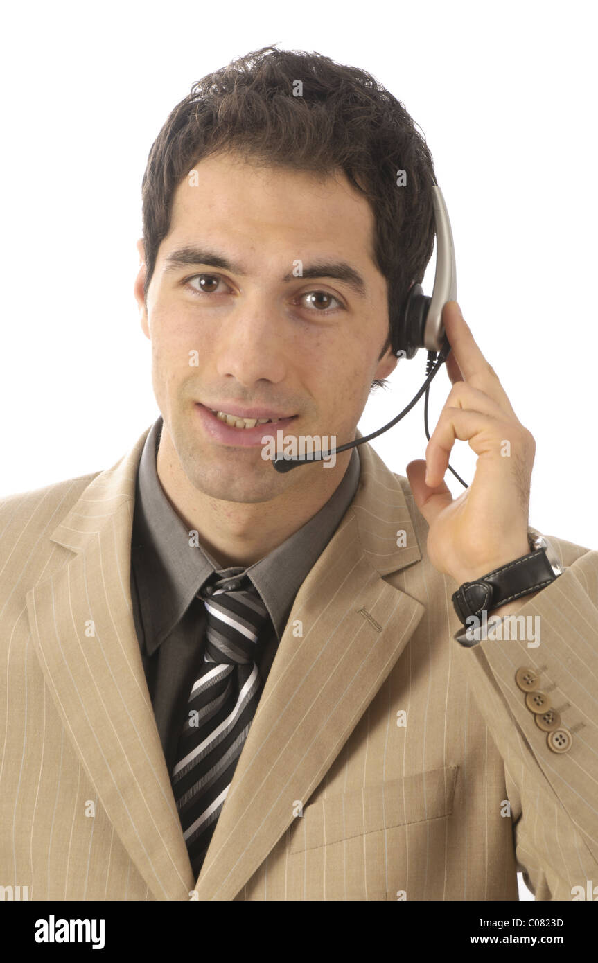 Businessman on the phone with headset Stock Photo - Alamy