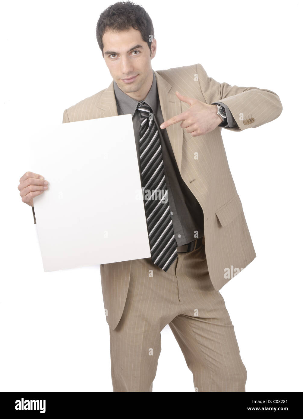 Businessman with sign in hand Stock Photo - Alamy