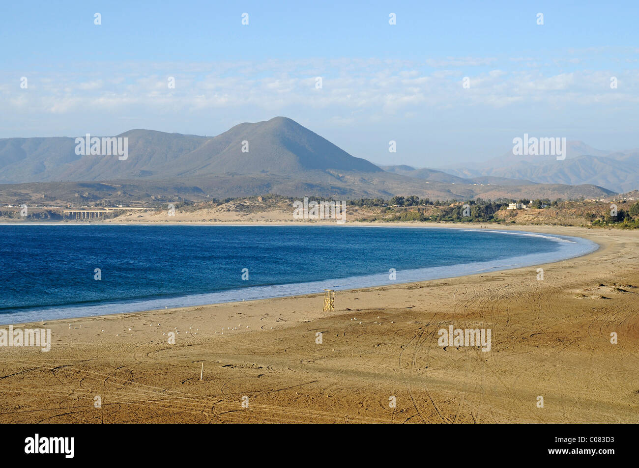 Empty wide beach, coast, sea, Pichidangui, Los Vilos, small seaside ...