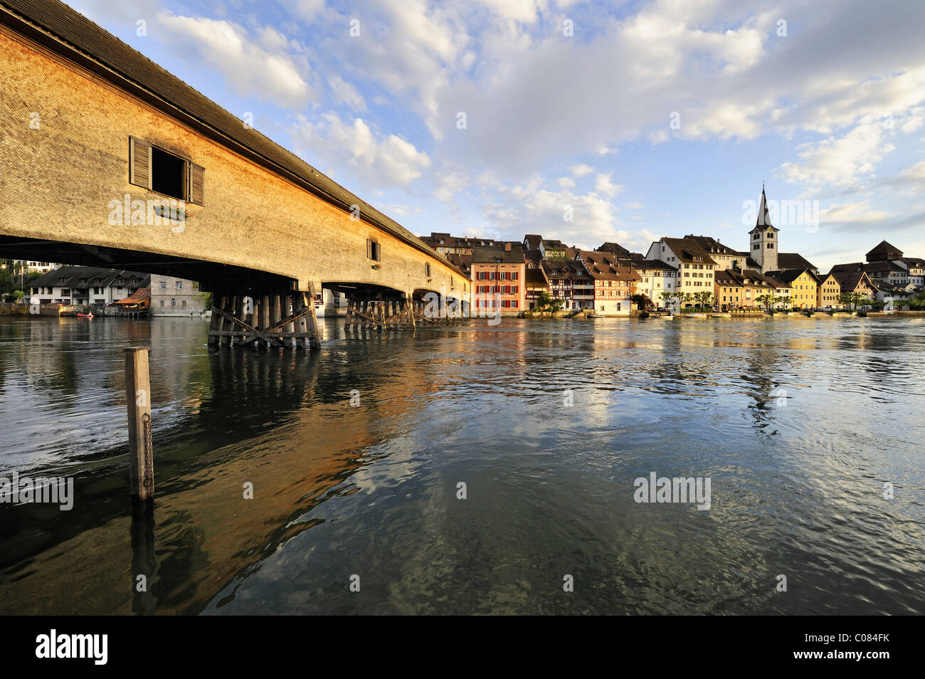The historic wooden bridge over the Rhine was opened in 1816 and ...