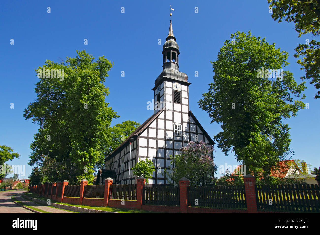 Historic timber-framed church in Ahlbeck, Ahlbecker Dorfkirche, build ...