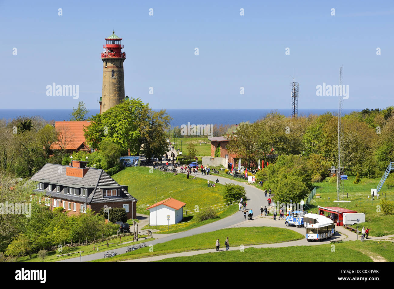 Tourist area with the lighthouse, 35 metres, Cape Arkona, Ruegen Island ...