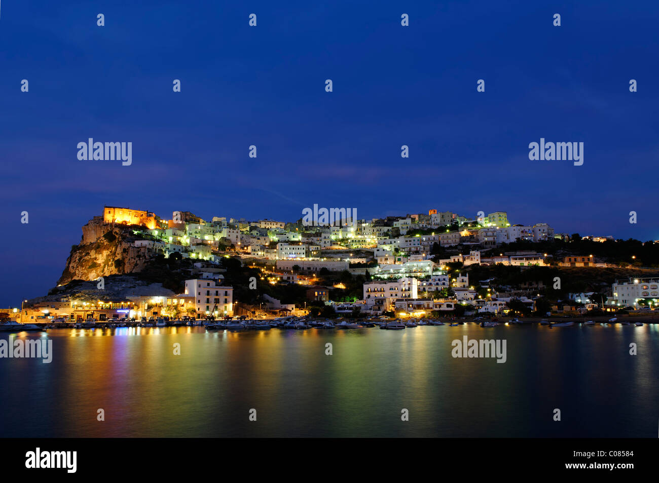 Peschici, by night, province of Foggia, Apulia, Puglia, Gargano, Adria ...