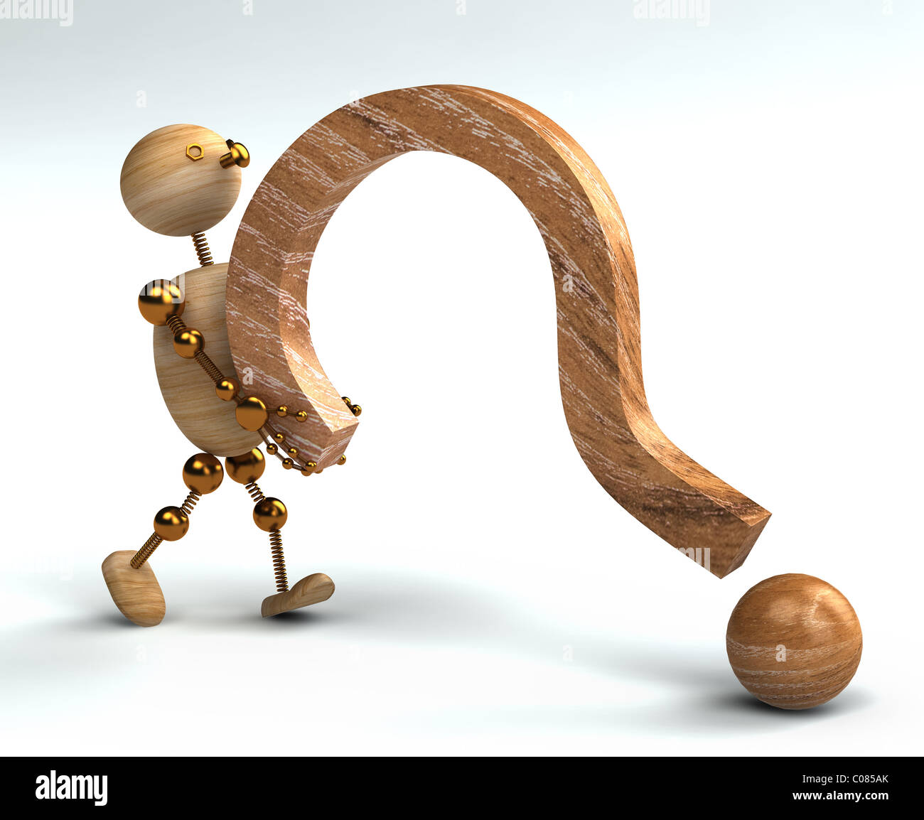 wood man lifting question mark isolated 3d rendered Stock Photo - Alamy