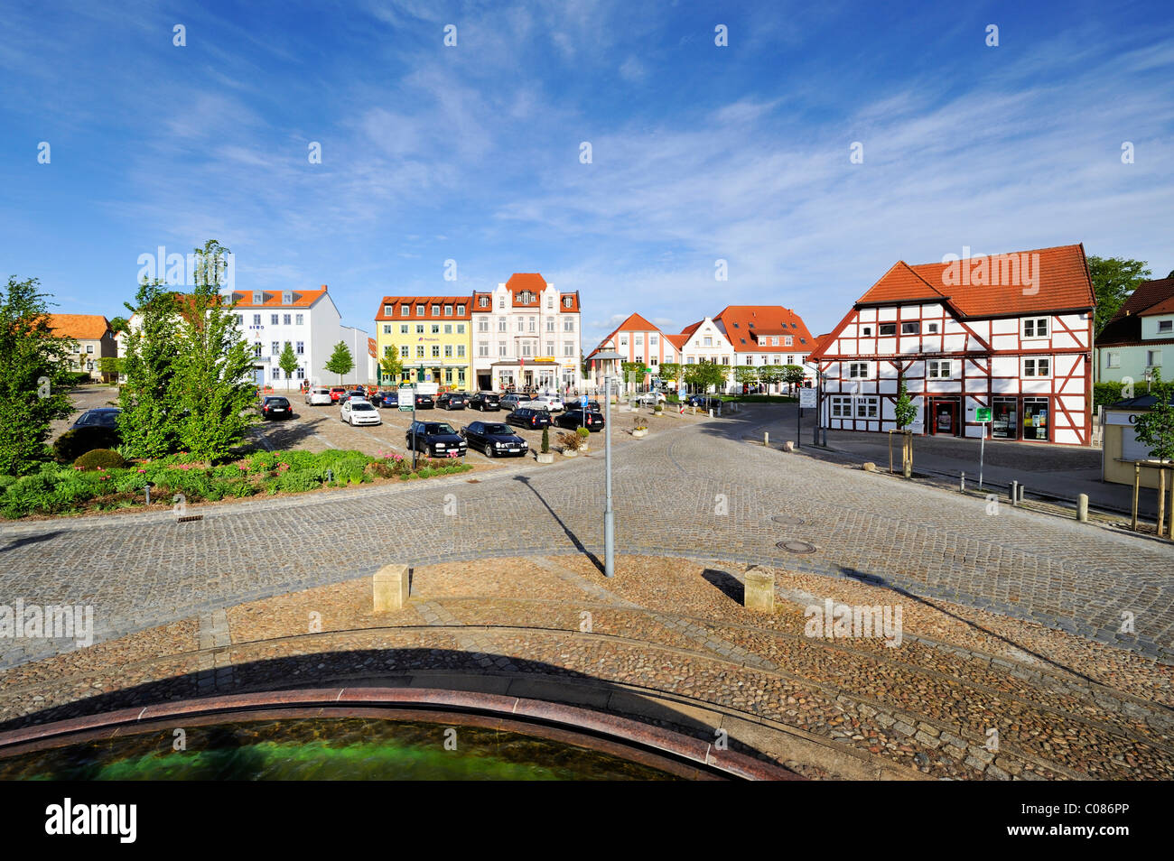Market square, town center of Bergen on Ruegen, Ruegen Island ...