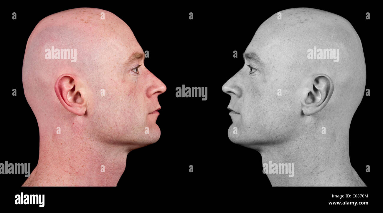 photo shaved bald man side portrait Stock Photo - Alamy