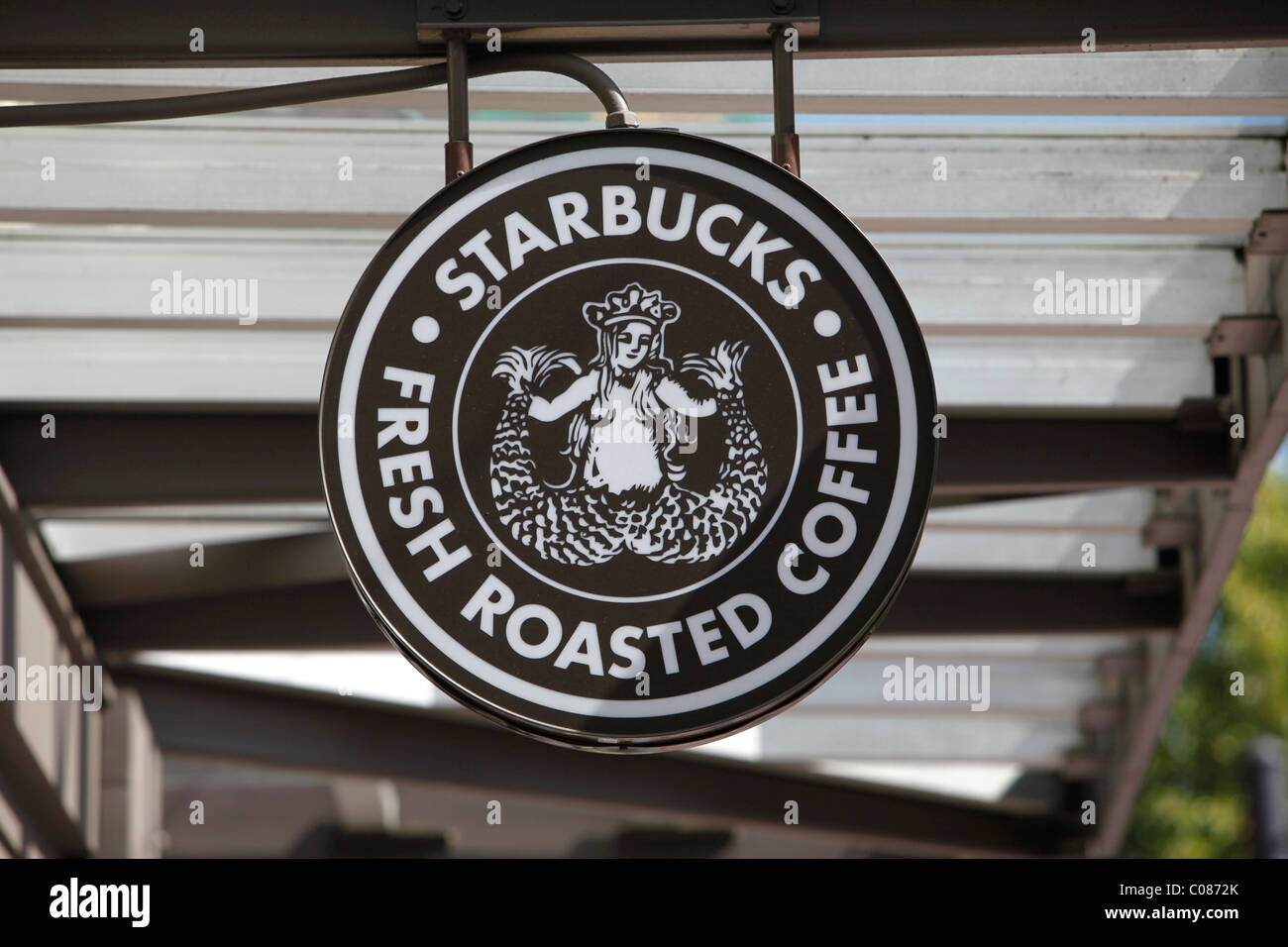 Old logo of Starbucks Coffee, famous coffee house, Seattle, Washington ...