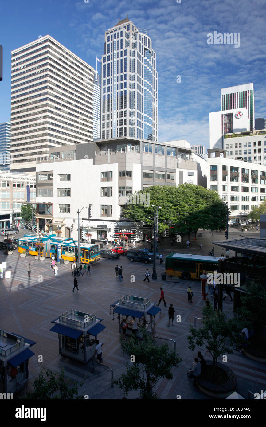 City center seen from Westlake Center, Seattle, Washington Stock Photo ...