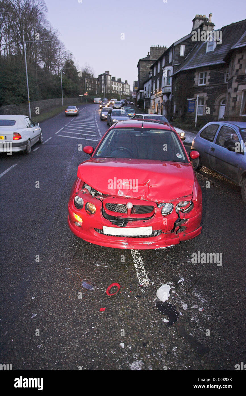 Red car accident Stock Photo - Alamy