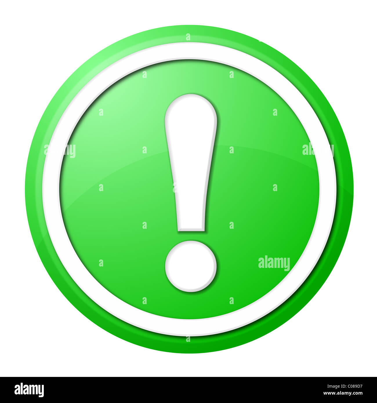 green round exclamation point button Stock Photo - Alamy