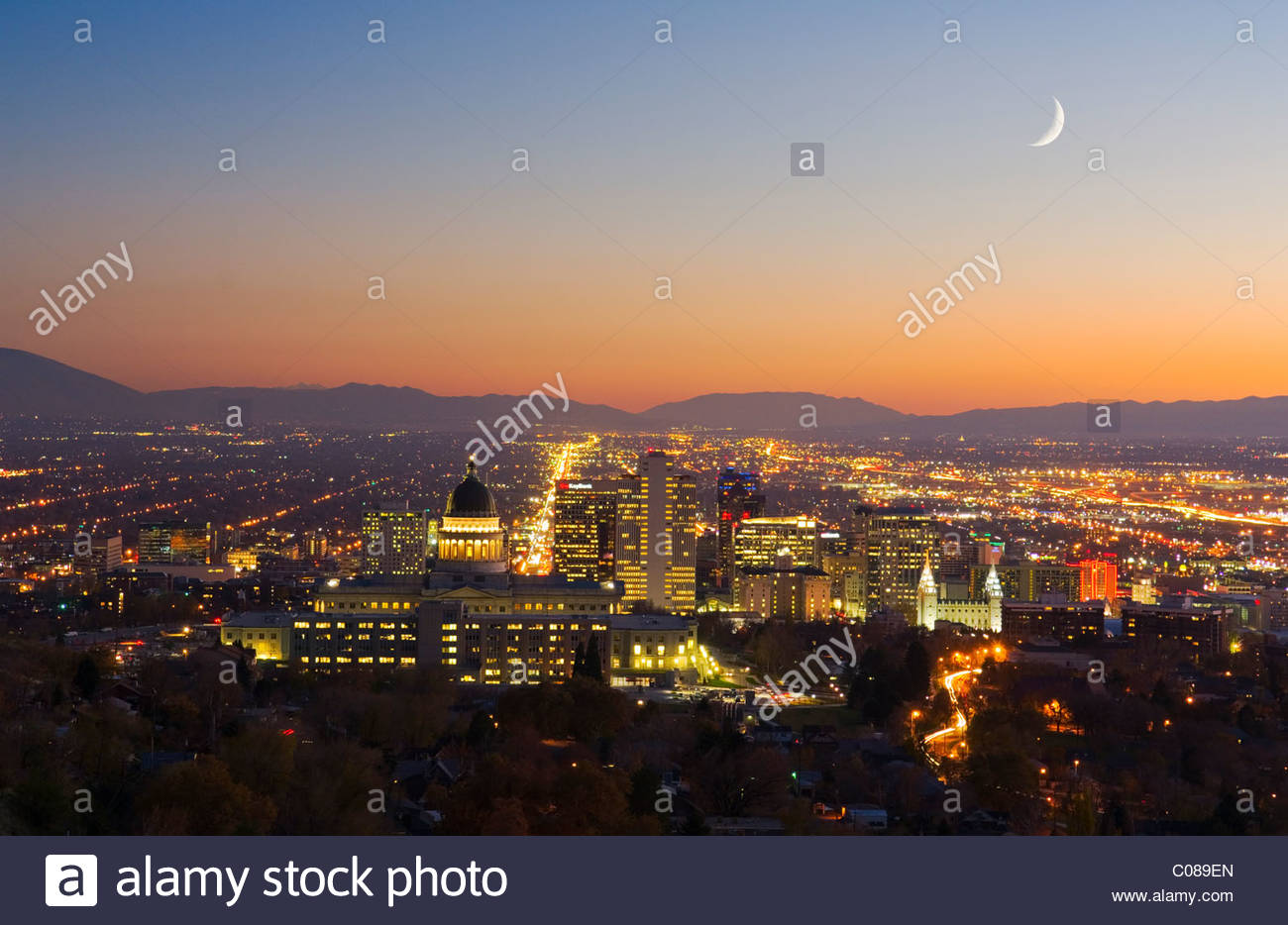 Salt Lake City Skyline Night Stock Photos & Salt Lake City Skyline ...
