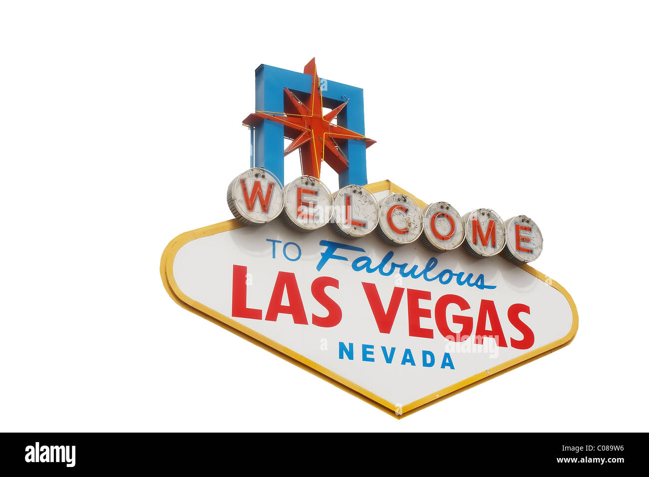 The famous Las Vegas landmark sign isolated on a white background Stock ...