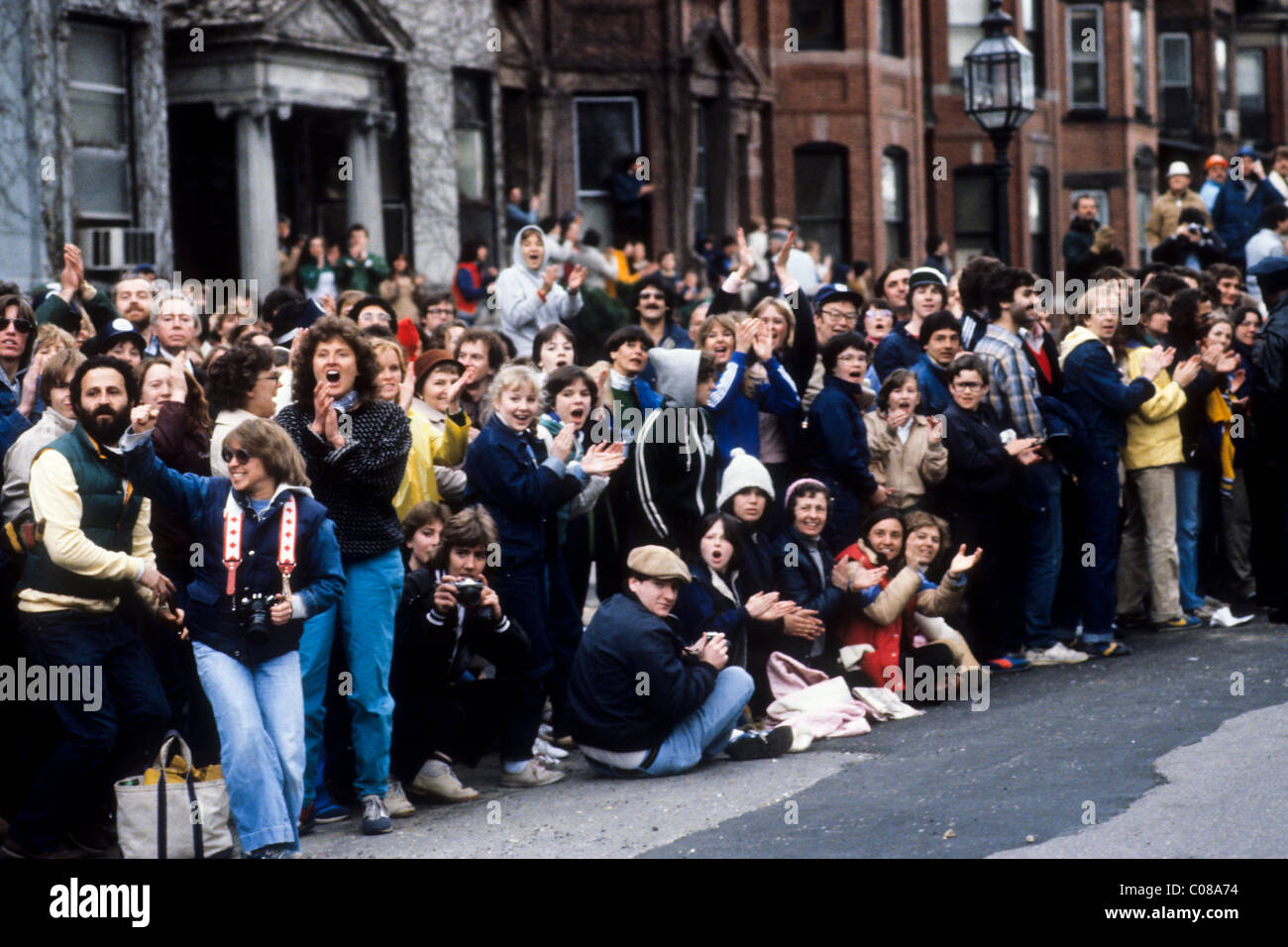Spectators during the 1981 Boston Marathon Stock Photo - Alamy