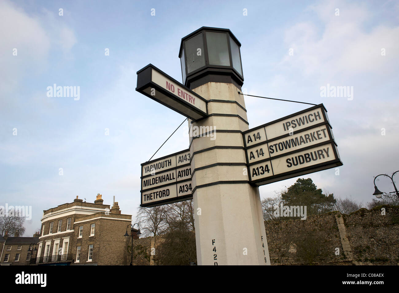 The Pillar of Salt Road Sign, Angel Hill, Bury St Edmunds which is ...