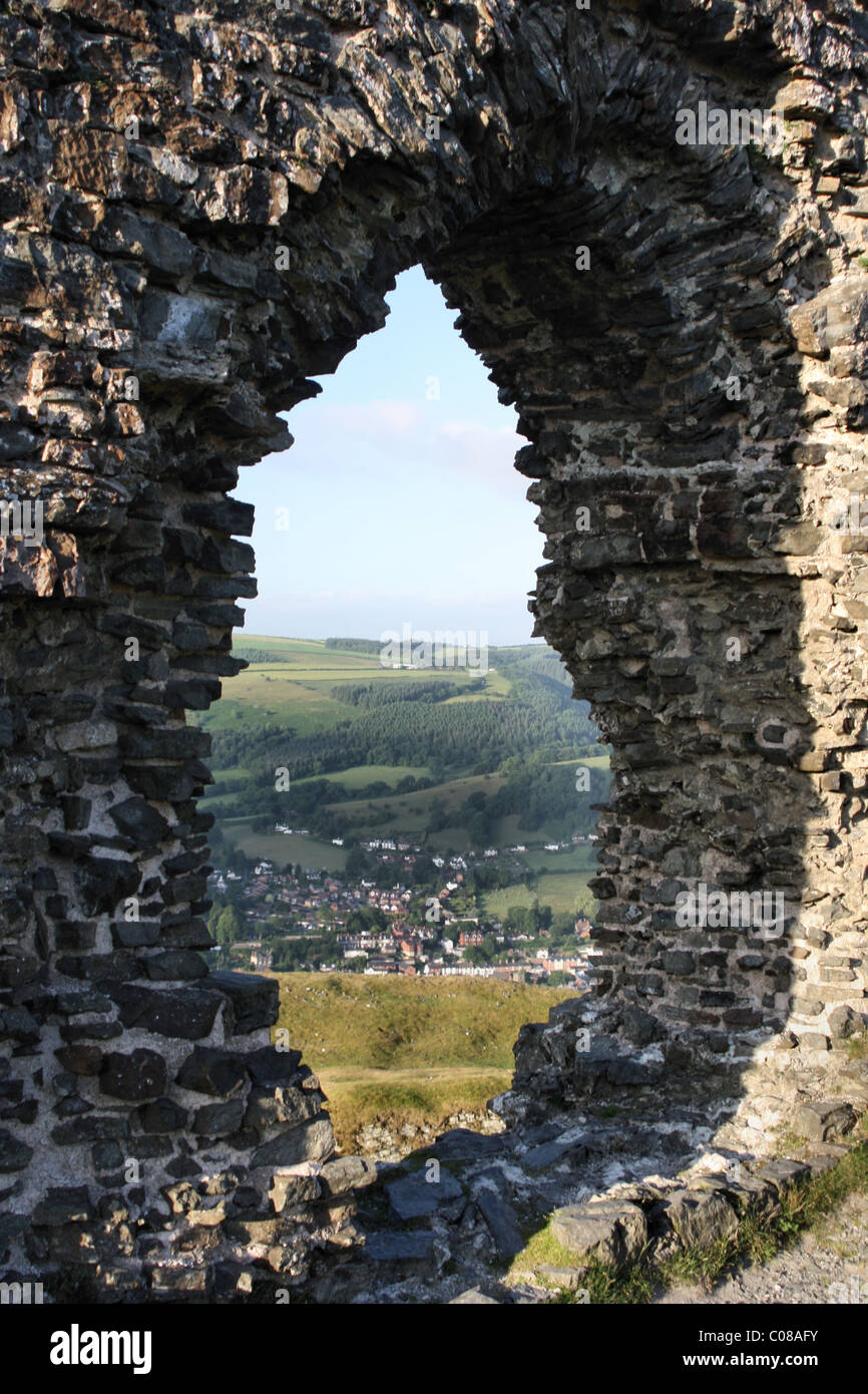 View of Llangollen through window of Dinas Bran Castle Stock Photo - Alamy