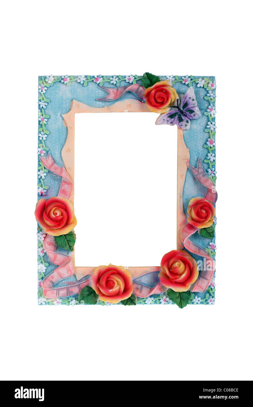 Photo frame with roses isolated on white background Stock Photo - Alamy