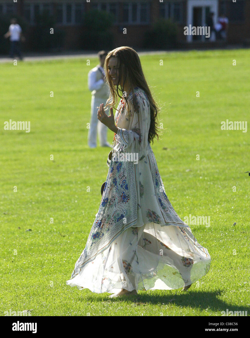 Sienna Miller filming on the set of her new movie "Hippie Hippie Shake ...