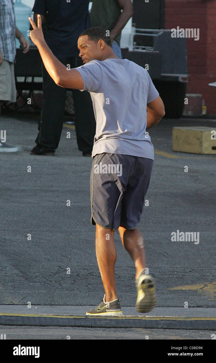 Will Smith on location on Hollywood Boulevard filming an explosive ...