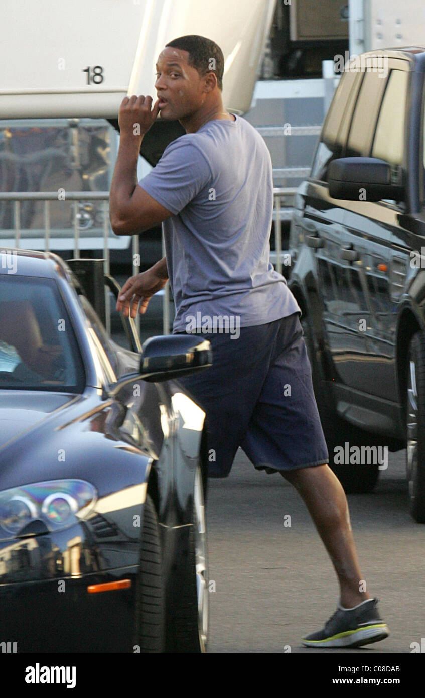 Will Smith on location on Hollywood Boulevard filming an explosive ...
