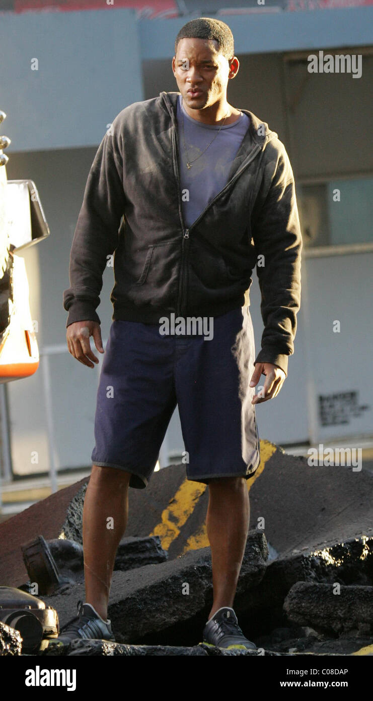 Will Smith on location on Hollywood Boulevard filming an explosive ...
