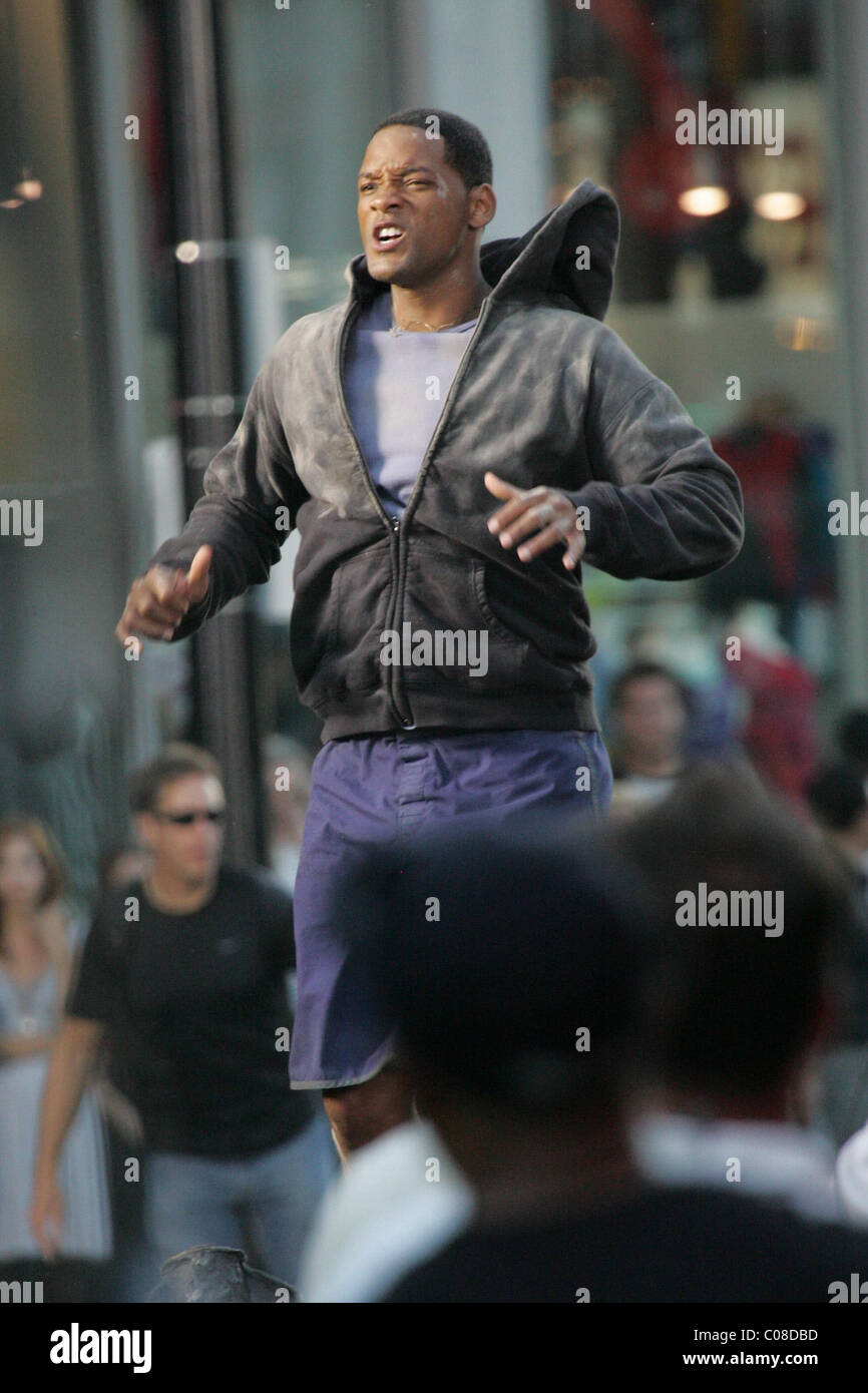 Will Smith on location on Hollywood Boulevard filming an explosive ...