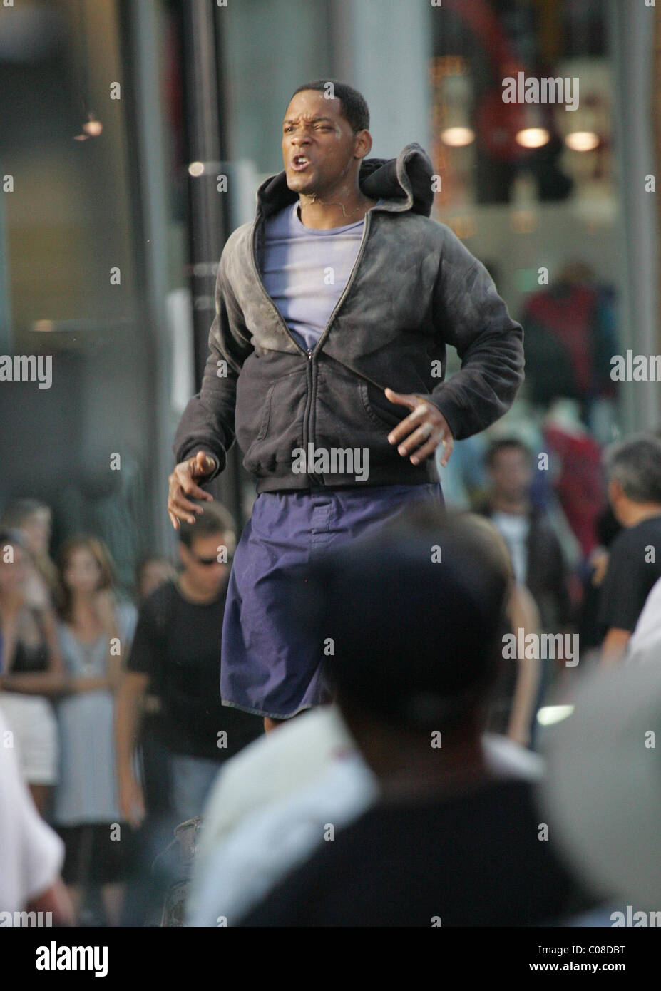 Will Smith on location on Hollywood Boulevard filming an explosive ...
