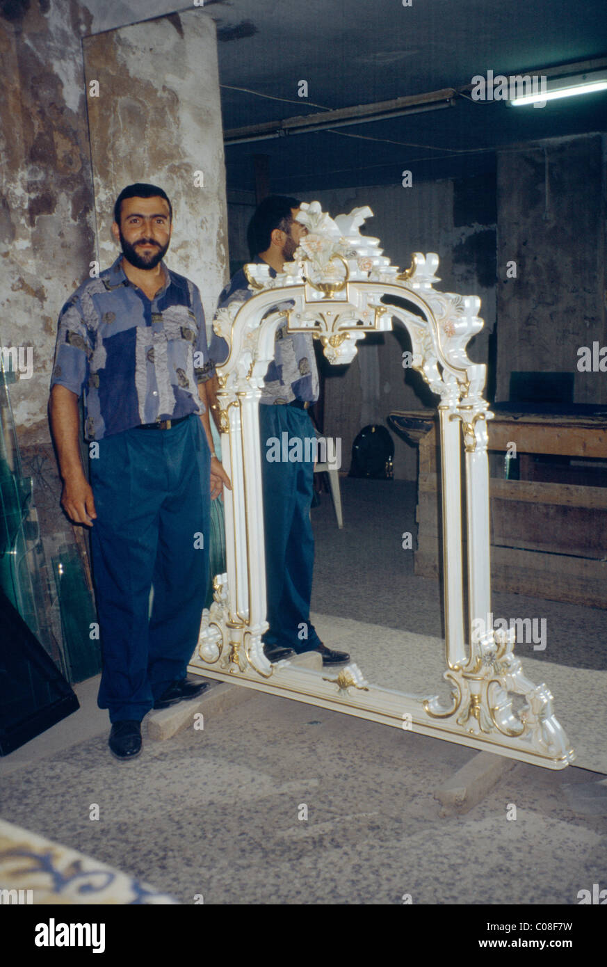 Tripoli Lebanon Souk Al Haraj Furniture Shop Man Standing By Mirror On ...
