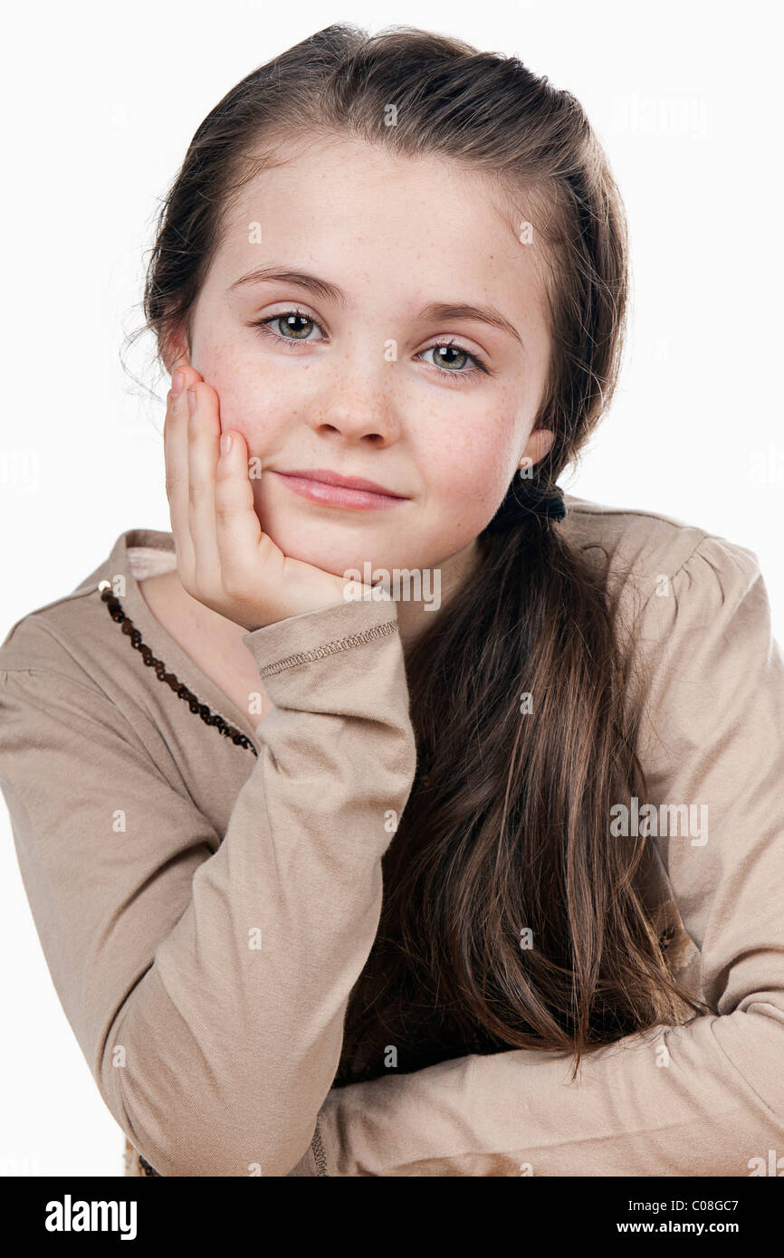 Cute Brown Haired Child Smiling Stock Photo - Alamy