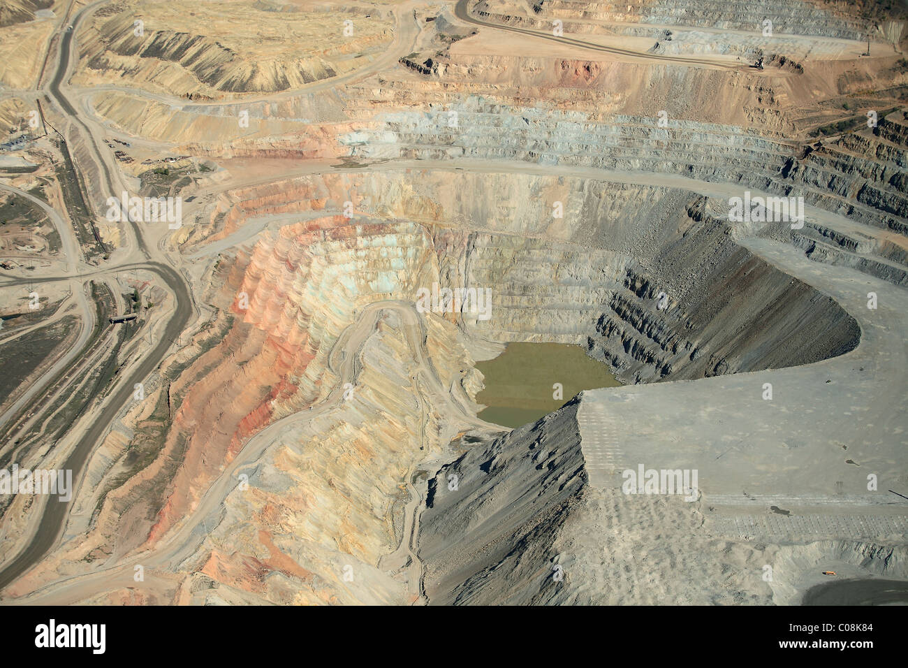 An aerial view of the dikes at an open pit copper mine Stock Photo - Alamy